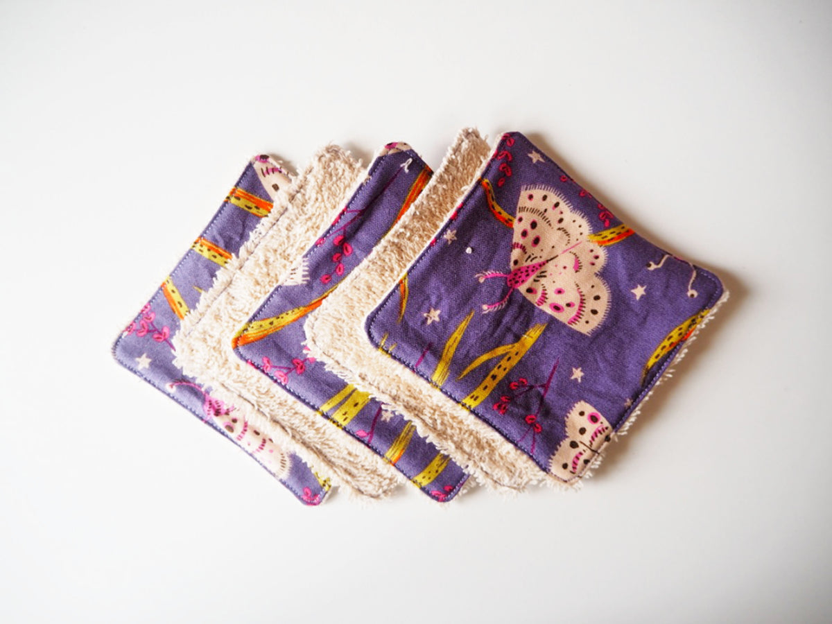 Purple Moth Print Reusable Makeup Wipes – Suki Sabur