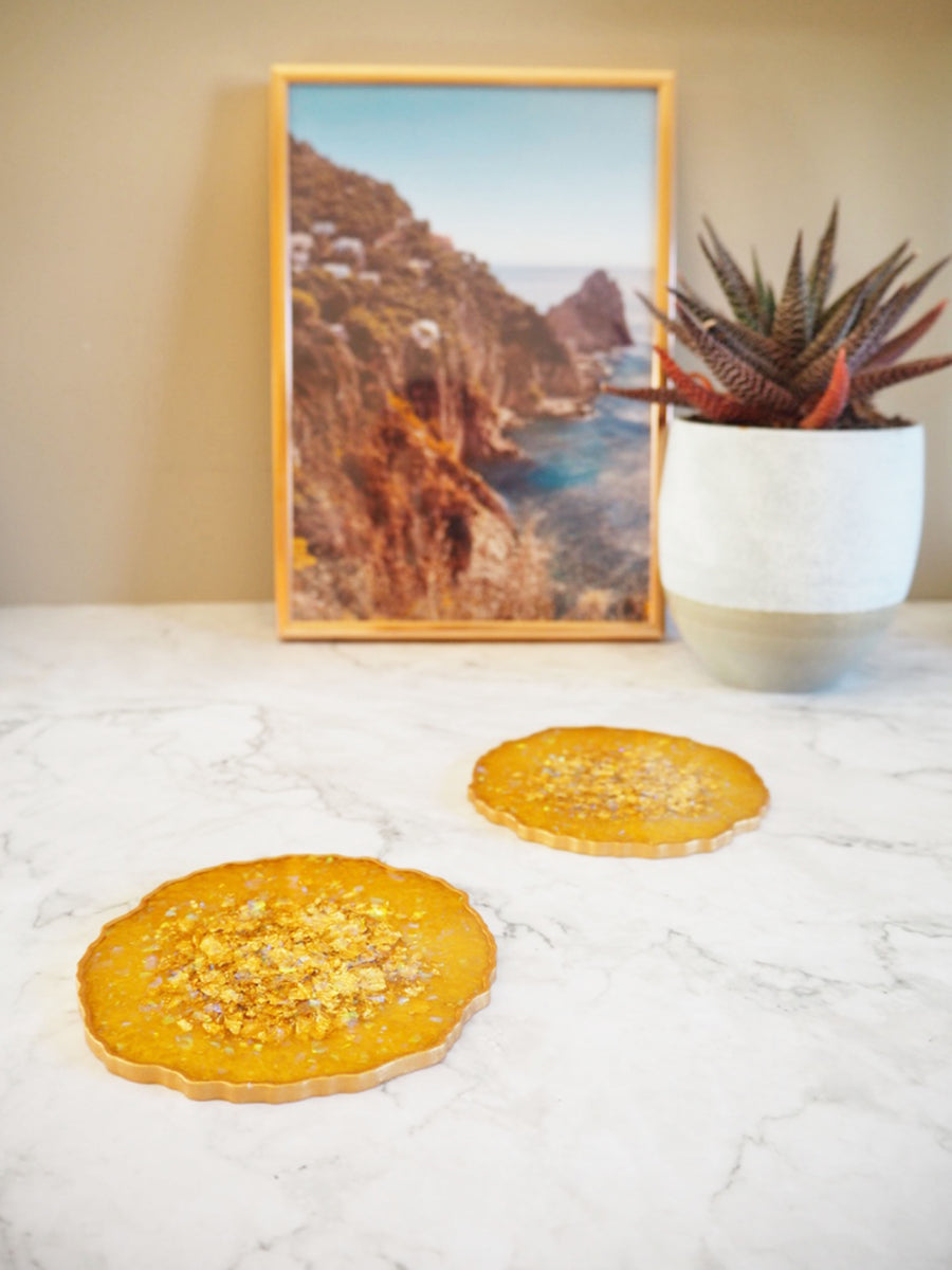 Mustard Yellow Geode Resin Coasters Set – Suki Sabur